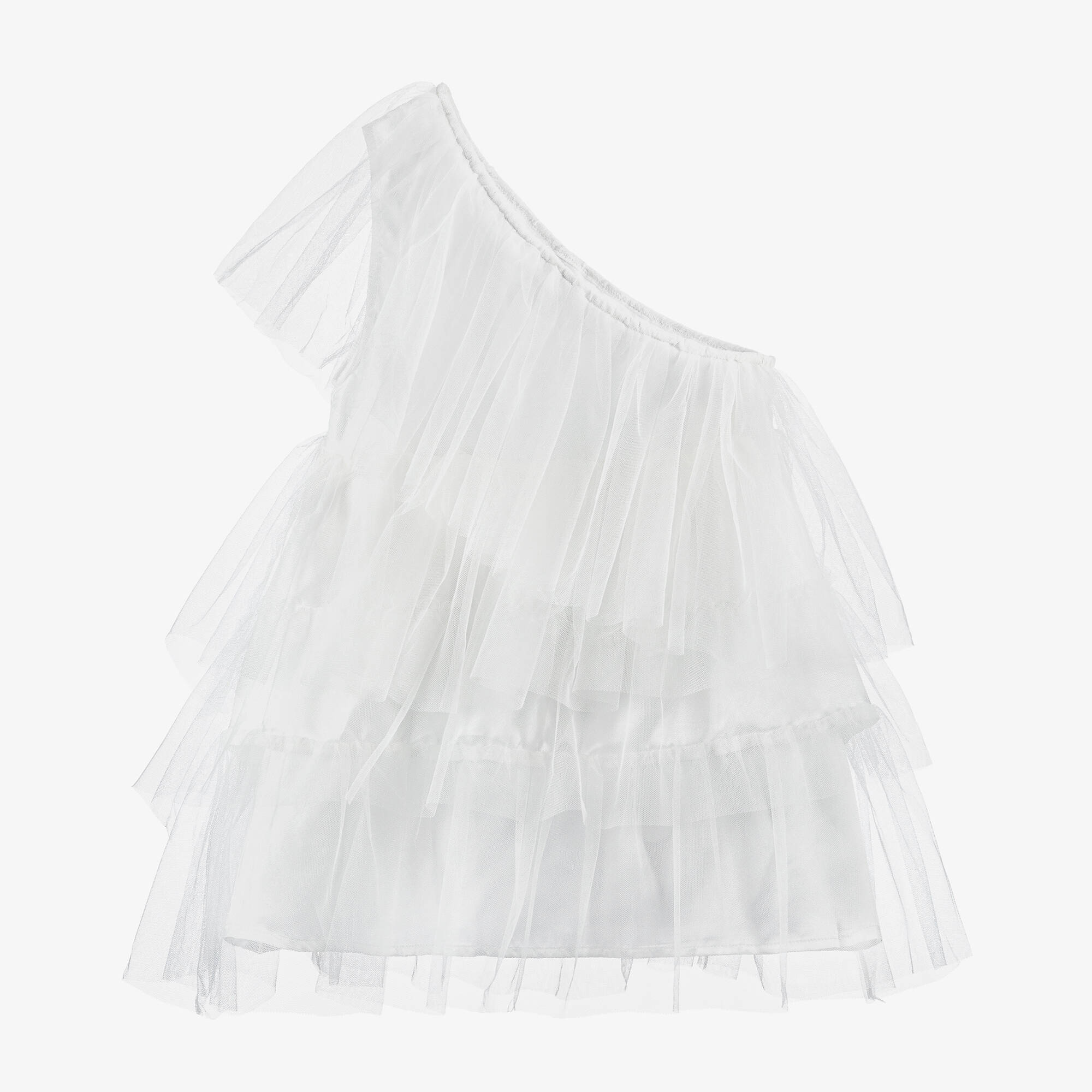 The Tiny Universe - Girls White Asymmetric Tulle Dress | Childrensalon ...