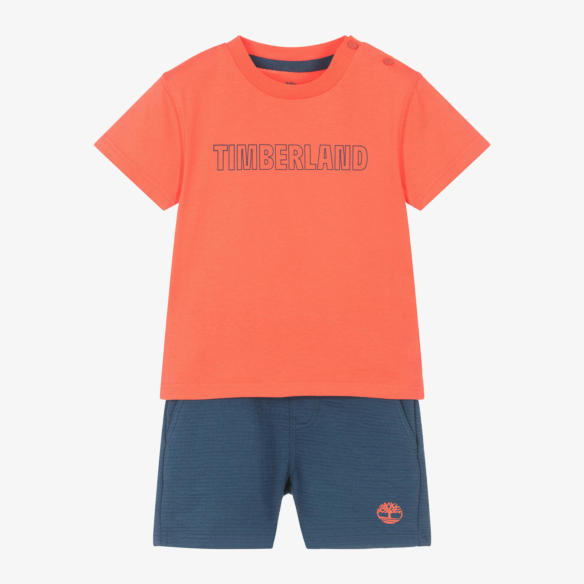 Timberland - Boys Coral Red & Blue Cotton Shorts Set | Childrensalon Outlet