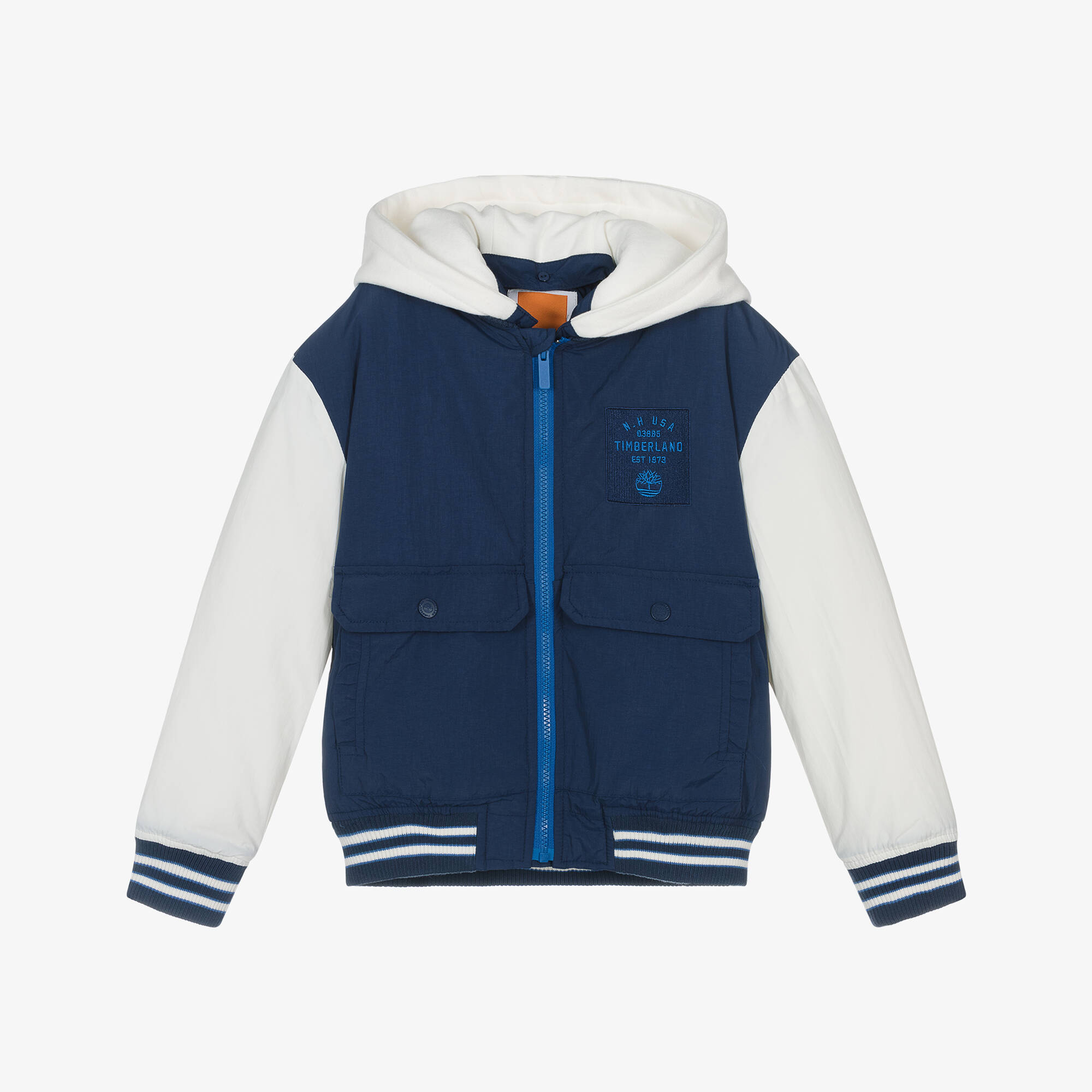 Timberland - Boys Navy Colorblock Hooded Coat | Childrensalon Outlet