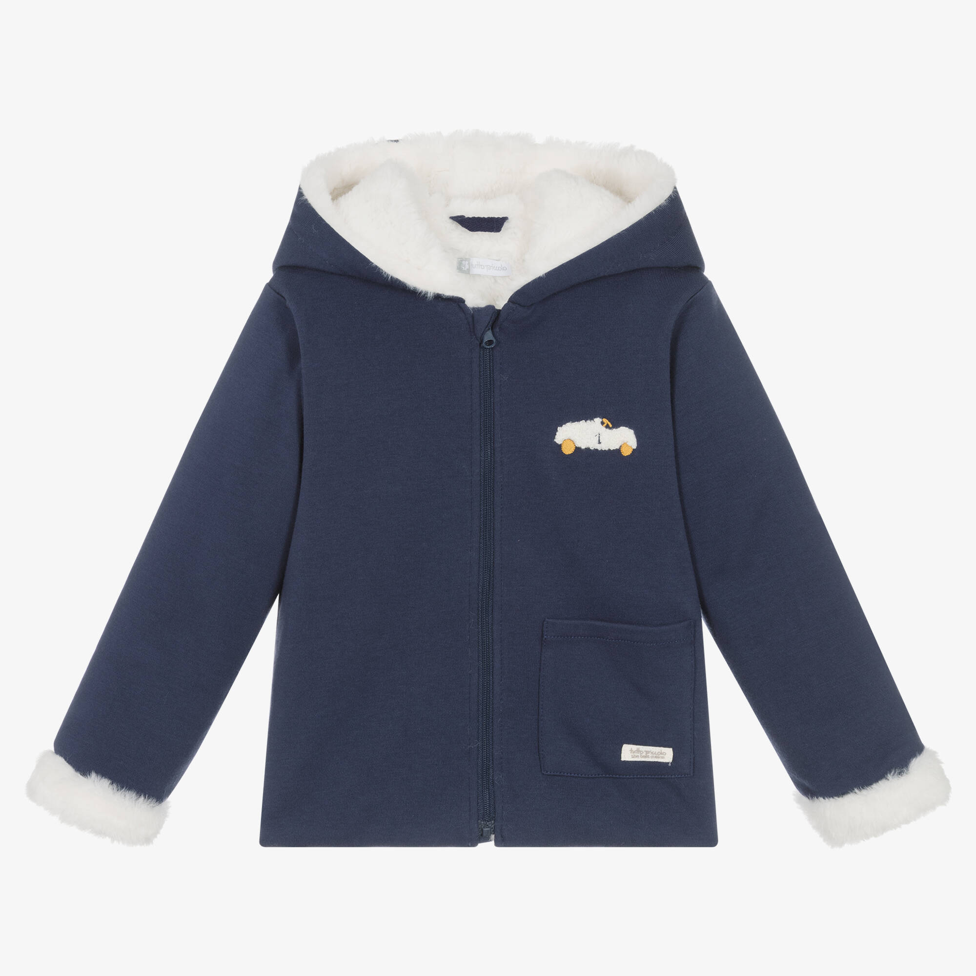 Tutto Piccolo - Boys Blue Cotton & Faux Fur Hooded Jacket ...