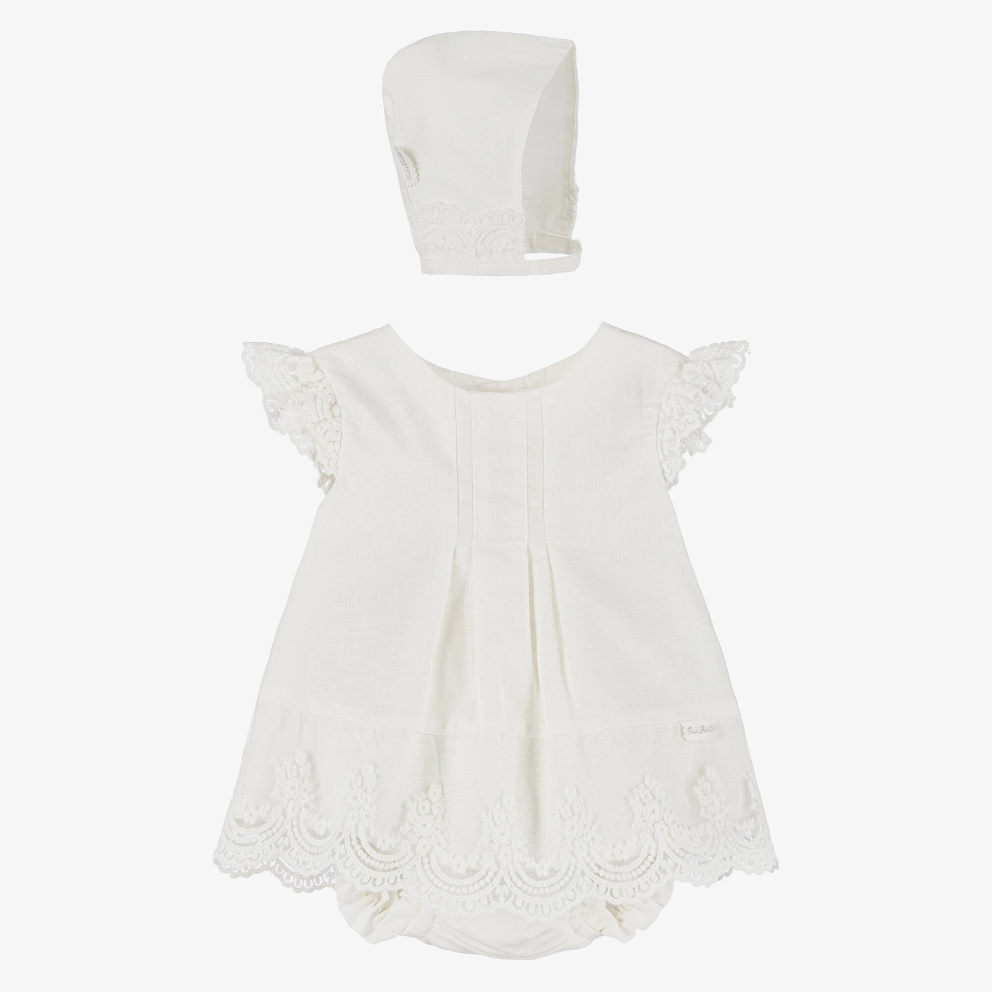 Tutto Piccolo - Girls' Ivory Linen Ensemble with Bonnet | Childrensalon ...