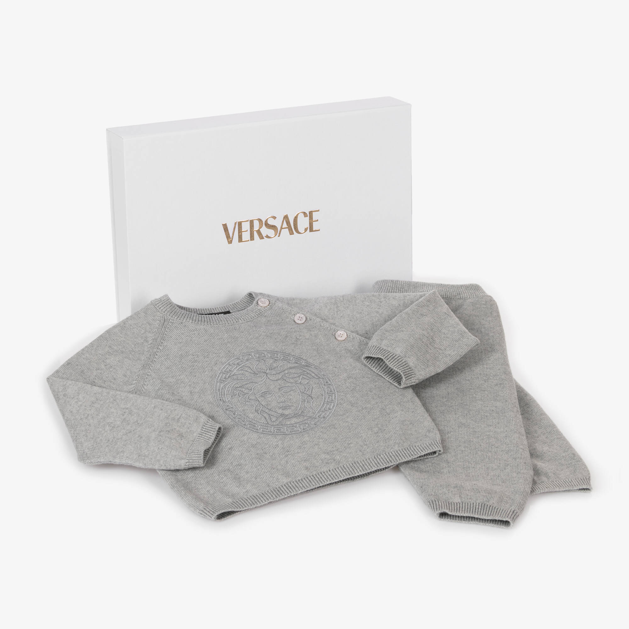 Versace - Baby Boys Grey Knit Trousers Set | Childrensalon Outlet