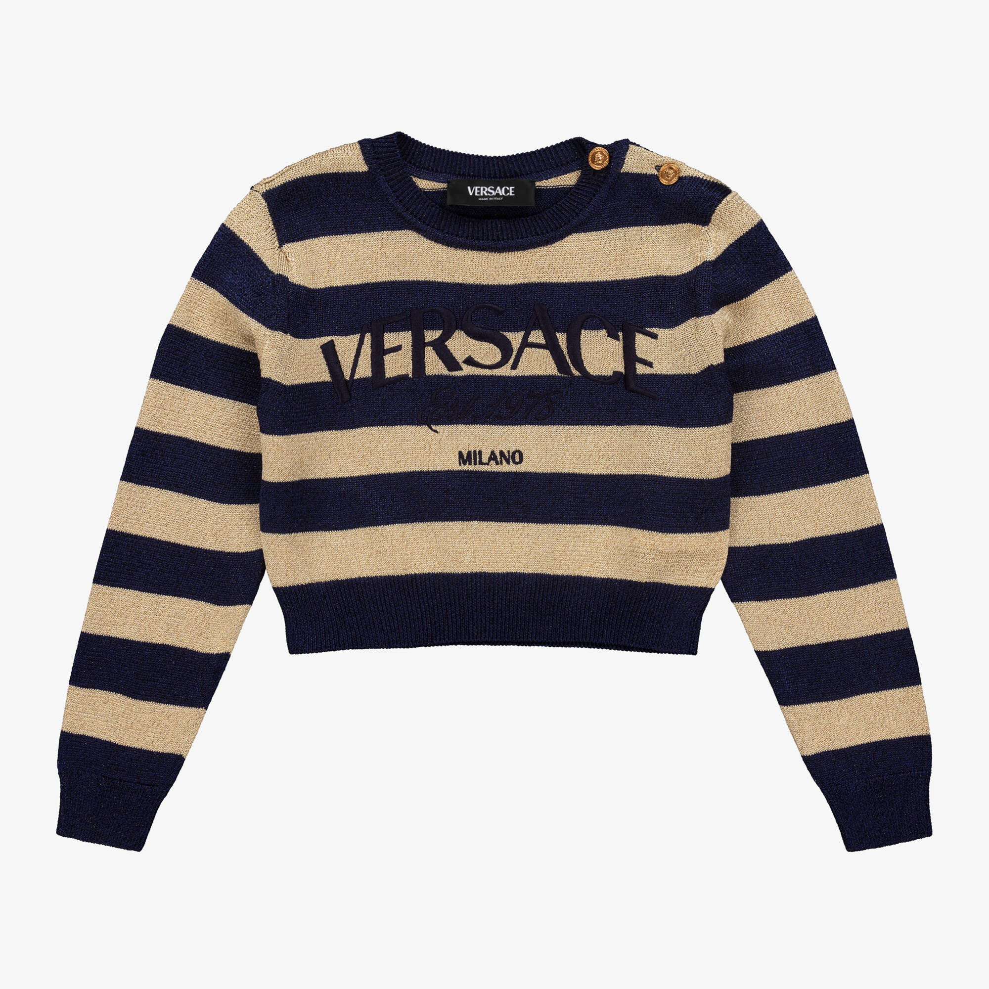 Versace - Girls Blue & Gold Stripe Jumper | Childrensalon Outlet