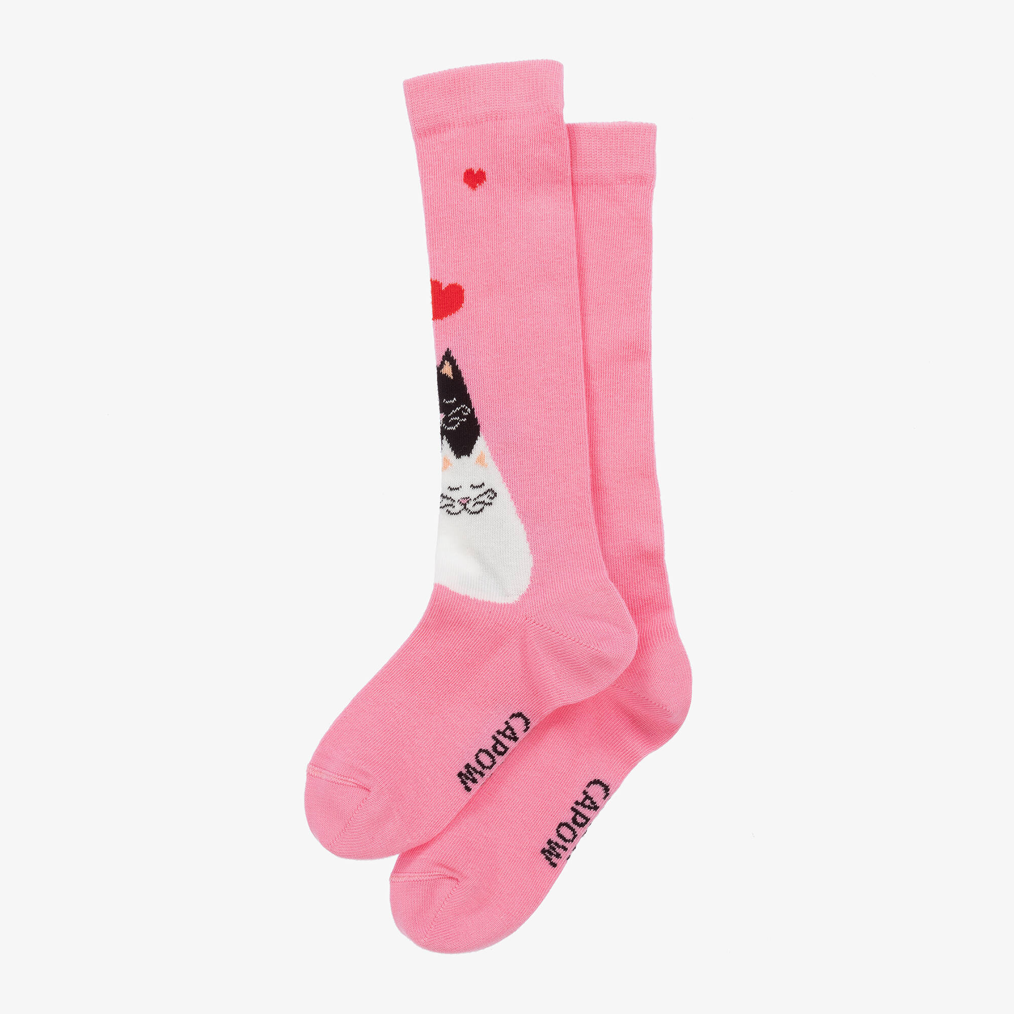 Wauw Capow - Girls Pink Cat Knee Socks | Childrensalon Outlet