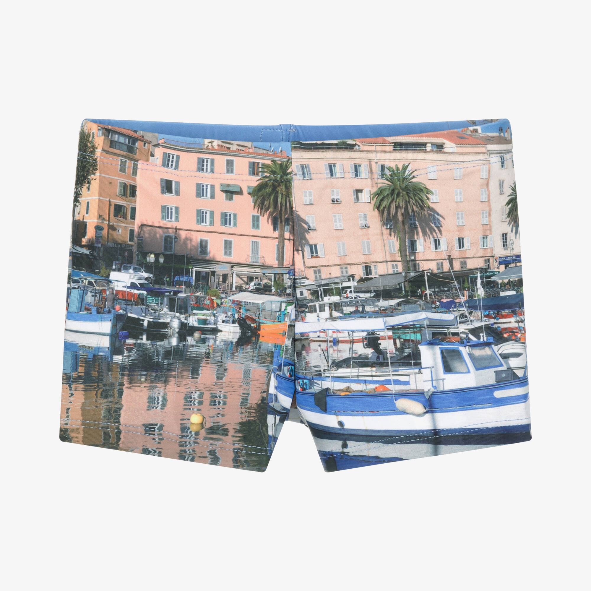Week-end à la mer - Boys Blue Boat Scene Swim Trunks | Childrensalon Outlet