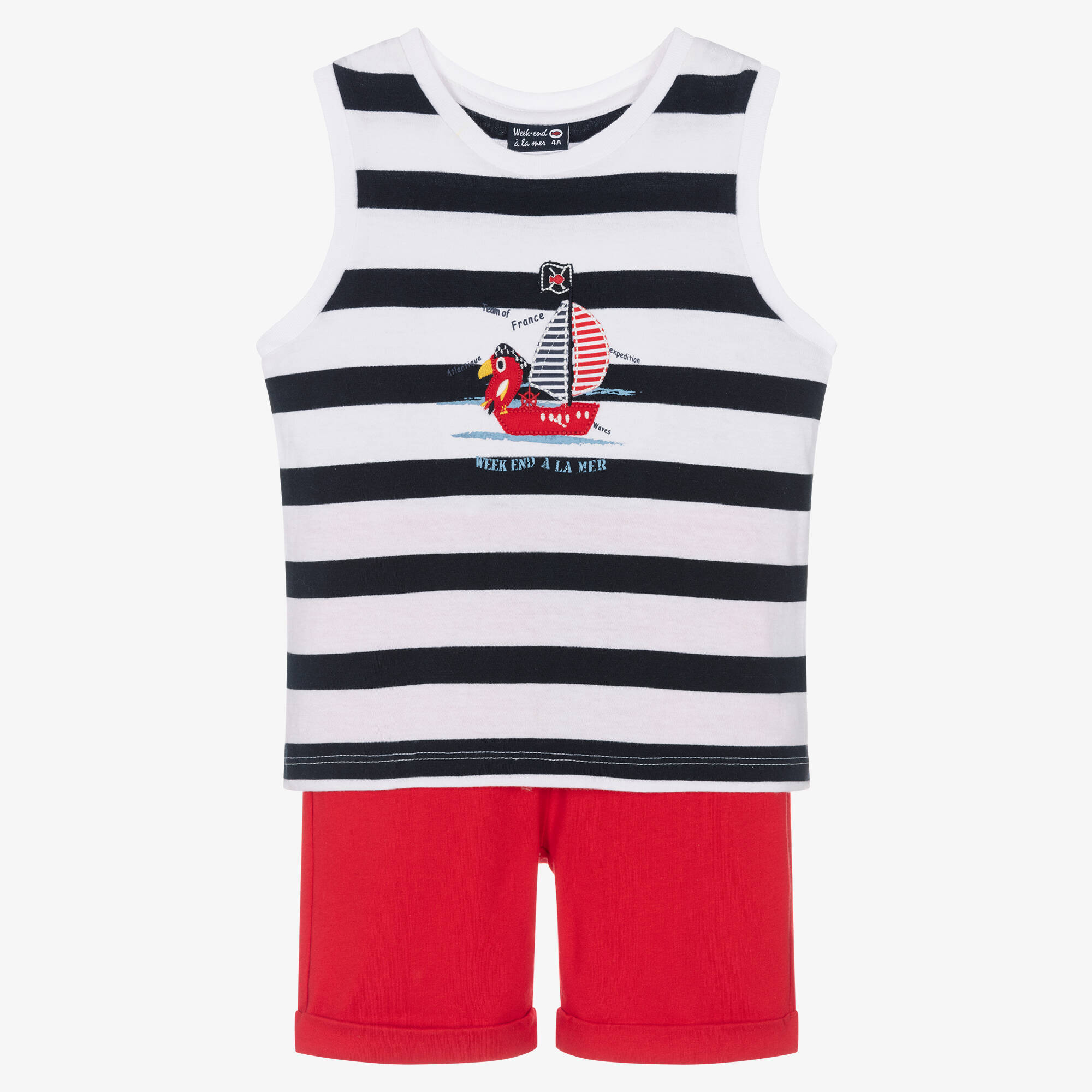 Week-end à la mer - Boys Blue & Red Cotton Shorts Set | Childrensalon ...