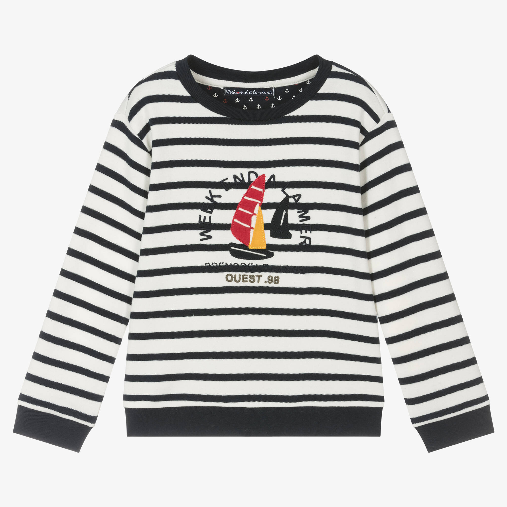 Week-end à la mer - Boys Ivory & Blue Cotton Sweatshirt | Childrensalon ...