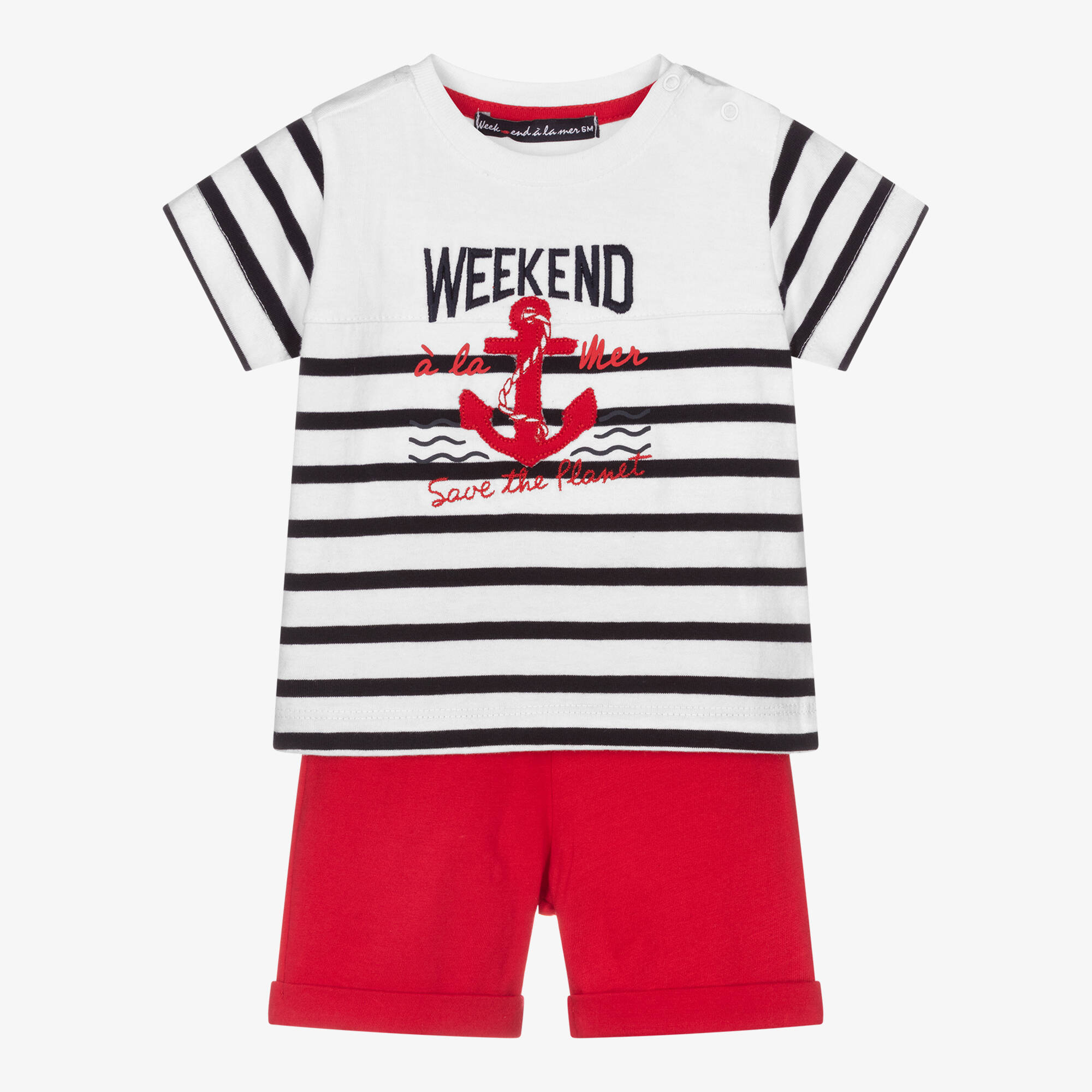 Week-end à la mer - Boys White & Red Shorts Set | Childrensalon Outlet