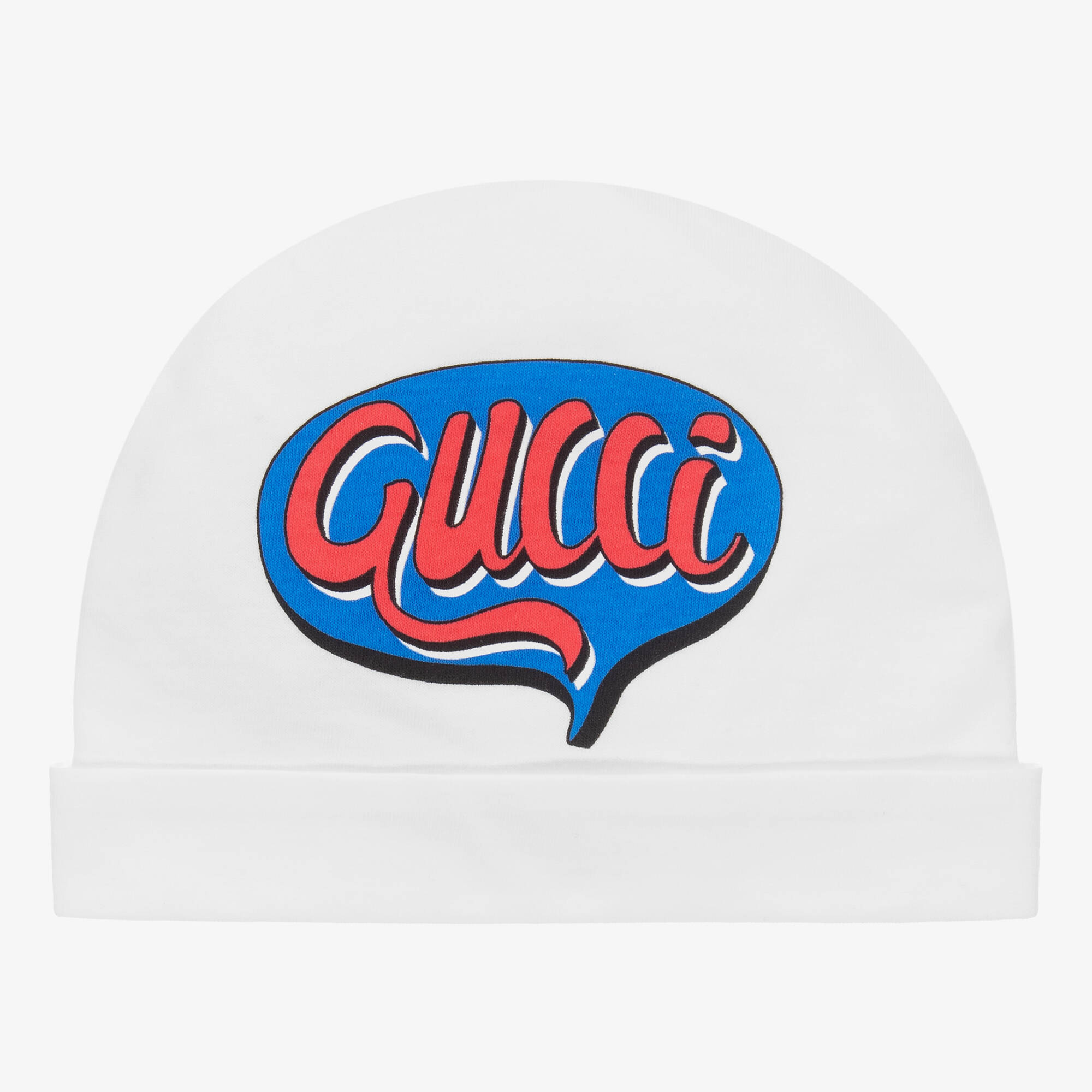 Gucci - White Cotton Baby Hat With Blue Logo | Childrensalon Outlet